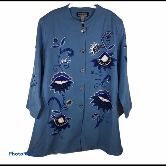 indigo moon | Jackets & Coats | Nwt Indigo Moon Blue Embroidered Coat ...